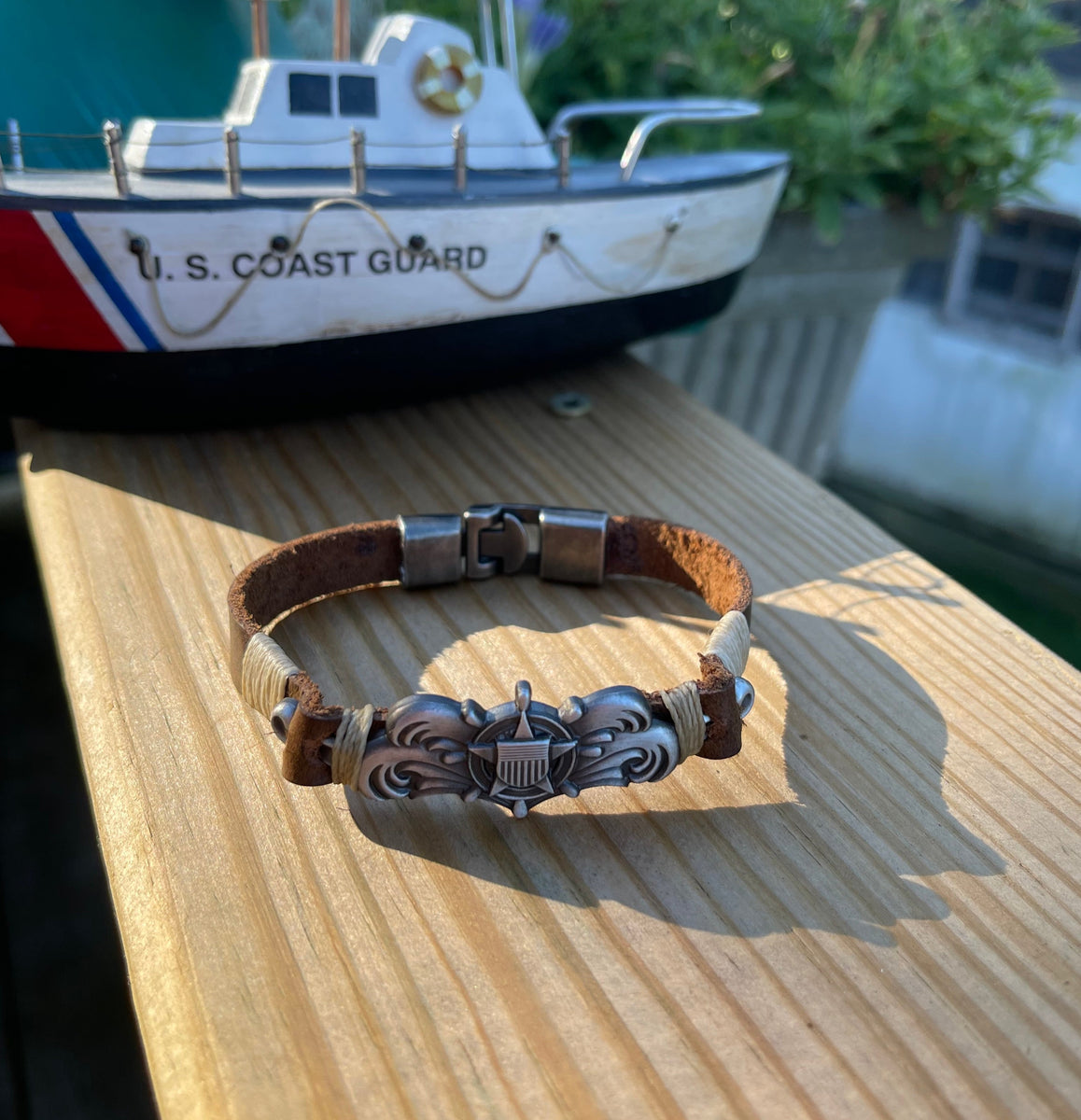Handmade Coast Guard Enlisted Cutterman Insignia Leather Bracelet – The ...