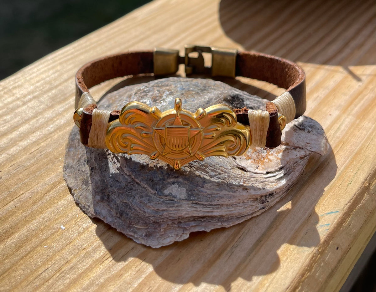 Handmade Coast Guard Officer Cutterman Insignia Leather Bracelet – The ...
